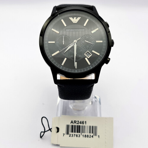 NEW EMPORIO ARMANI MENS AR2461 BLACK LEATHER MENS CHRONOGRAPH WATCH on ...