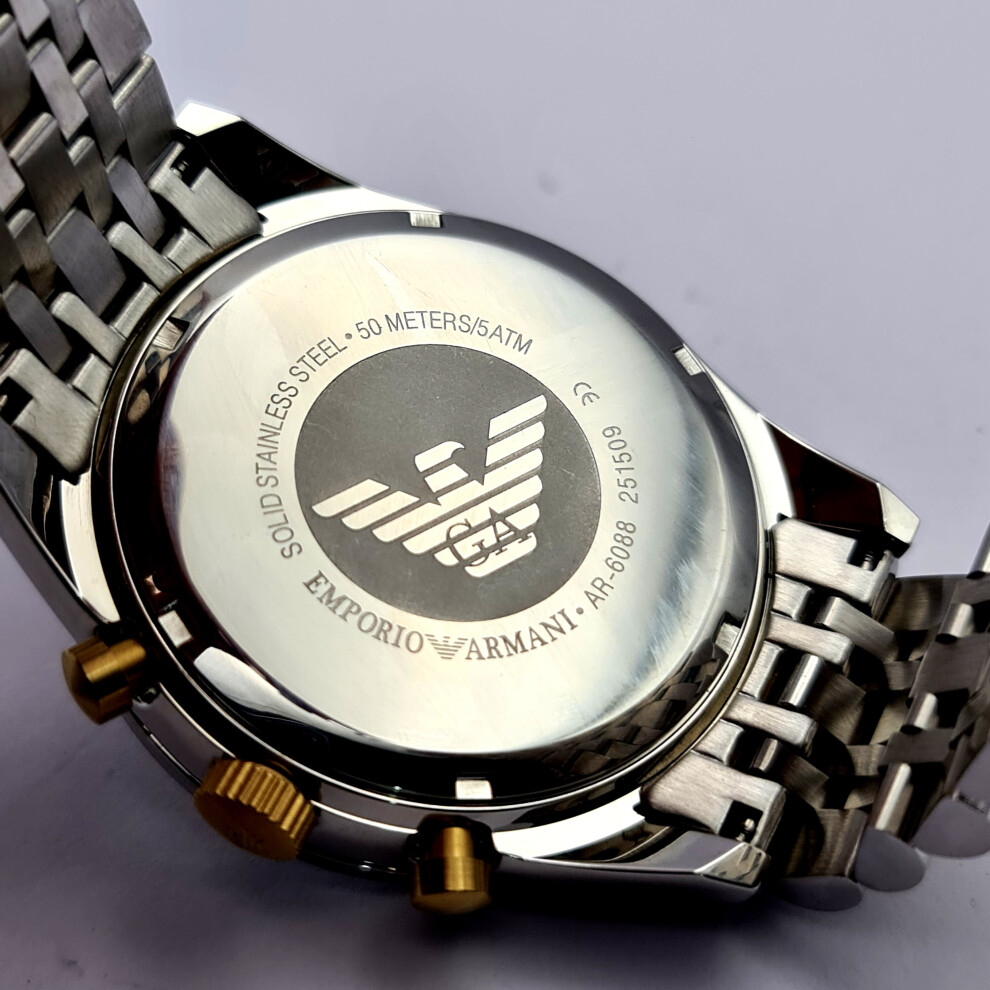 NEW EMPORIO ARMANI AR6088 TAZIO STAINLESS STEEL BLUE DIAL MENS WATCH on ...