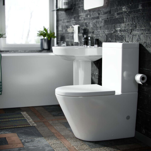 Pedestal Basin & Close Coupled WC Toilet with Straight Edge Bath ...