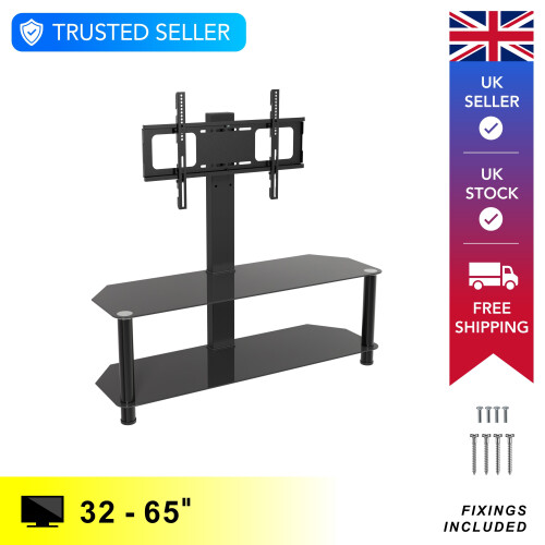Cantilever TV Stand with Bracket Black Glass 114cm from 32" - 65" inch ...