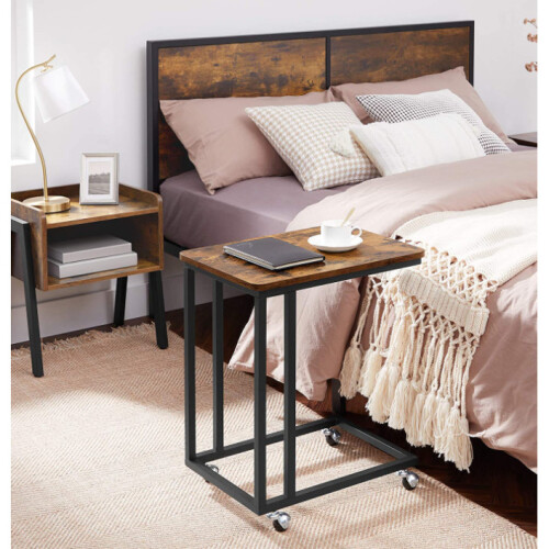 Industrial Side Table Rustic Metal End Wheels Vintage Retro Coffee ...