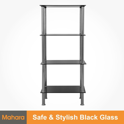 Black Glass 4 Tier Modern Organisation Rack, Shelving Shelf Unit, Shelf ...