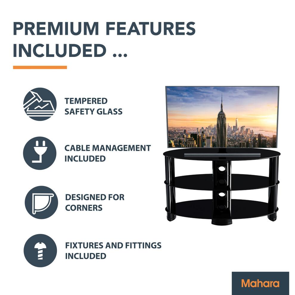 Oval black glass tv stand store