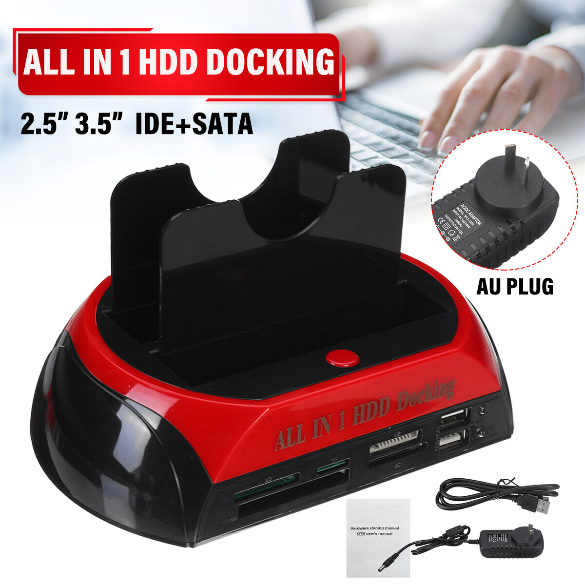 USB 2.0 HDD Docking Station 2 Port External Hard Drive Card SATA IDE ...