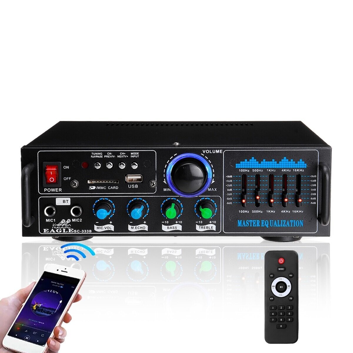 2000W Dual Channel Wireless bluetooth 5.0 Stereo Amplifier Digital HiFi ...