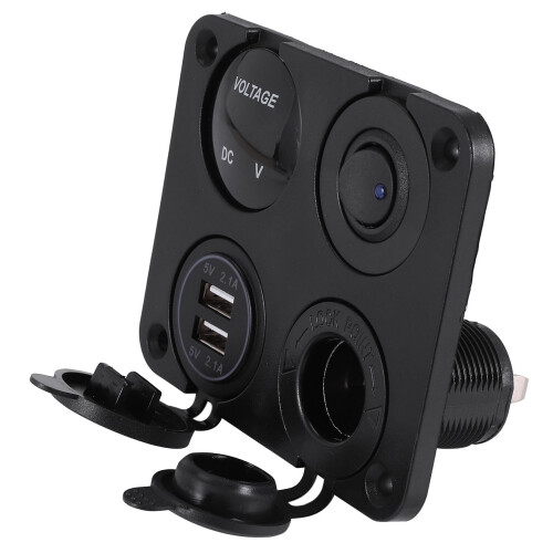 4 Function Panel Dual USB Charger Green LED Volt 12V Power Outlet ON ...