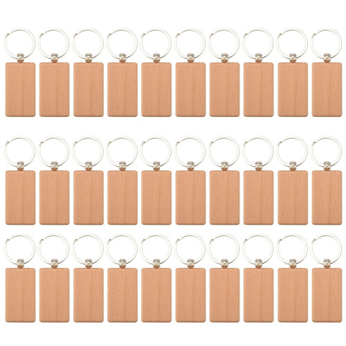 30Pcs Blank Rectangle Wooden Key Chain Diy Wood Keychains Key Tags Can ...