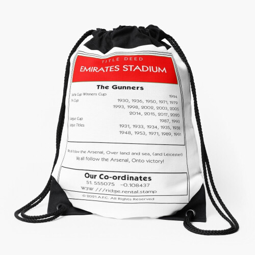 Drawstring Bag Arsenal Monopoly Title Deed Sport Gym Shoe Backpack on OnBuy