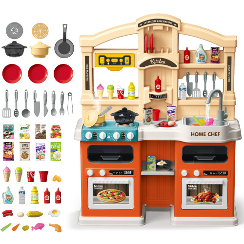 Kids Kitchen Playset with Sound, Lights, Steam & Boil Effects Pretend ...