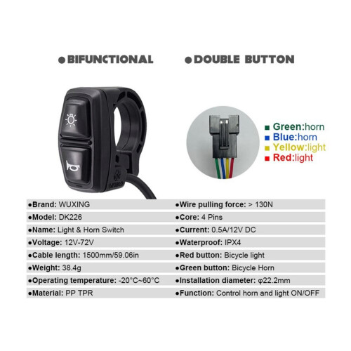 Bike Front and Ebike Rear Light Set Input 36V48V52V60V with DK226 Light Horn Turning Switch E ...