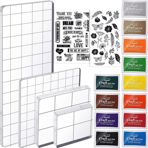 18-Piece Acrylic Stamp Block,2 Floral Rubber Transparent Stamp Seals ...