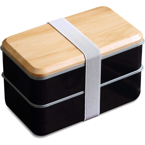Lunch Box Container Layered Bento with 2 Stackable Containers (Black ...