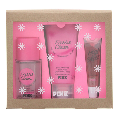 Victoria's Secret Pink Fresh & Clean Gift Set Body Mist Body Lotion Lip ...