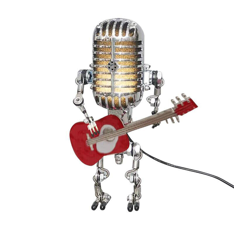 (Red) Vintage Robot Lamps Steampunk Industrial Metal Microphone Desk ...