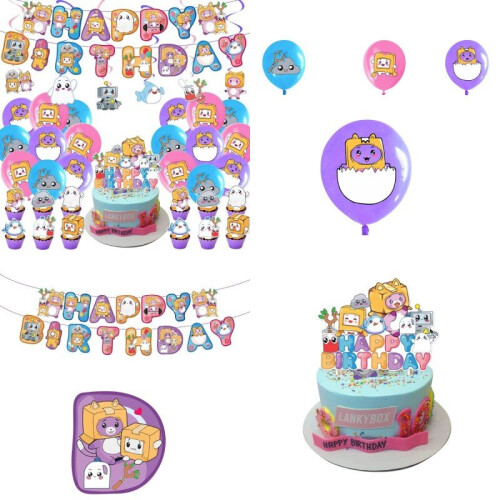 Lankybox Cartoon Kids Birthday Party Supplies Decoration Balloon Cake ...