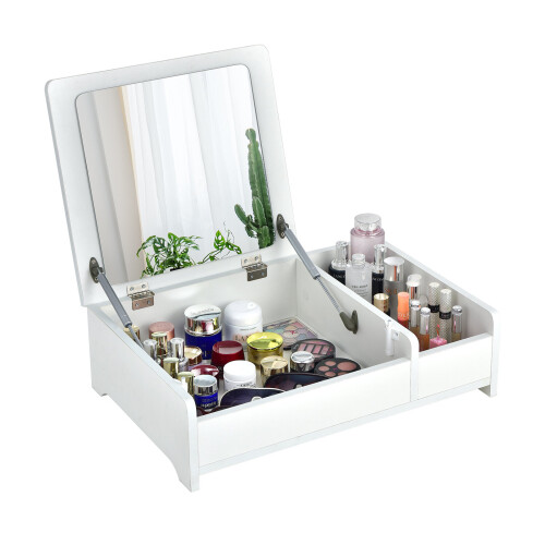 Desktop Makeup Organizer Cosmetic Storage Box with Flip-Top Mirror on OnBuy