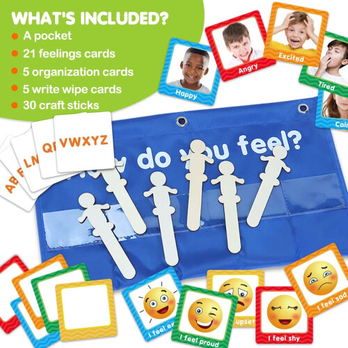 Emotions and Feelings Pocket Chart for Kids with 31 Cards,Social ...