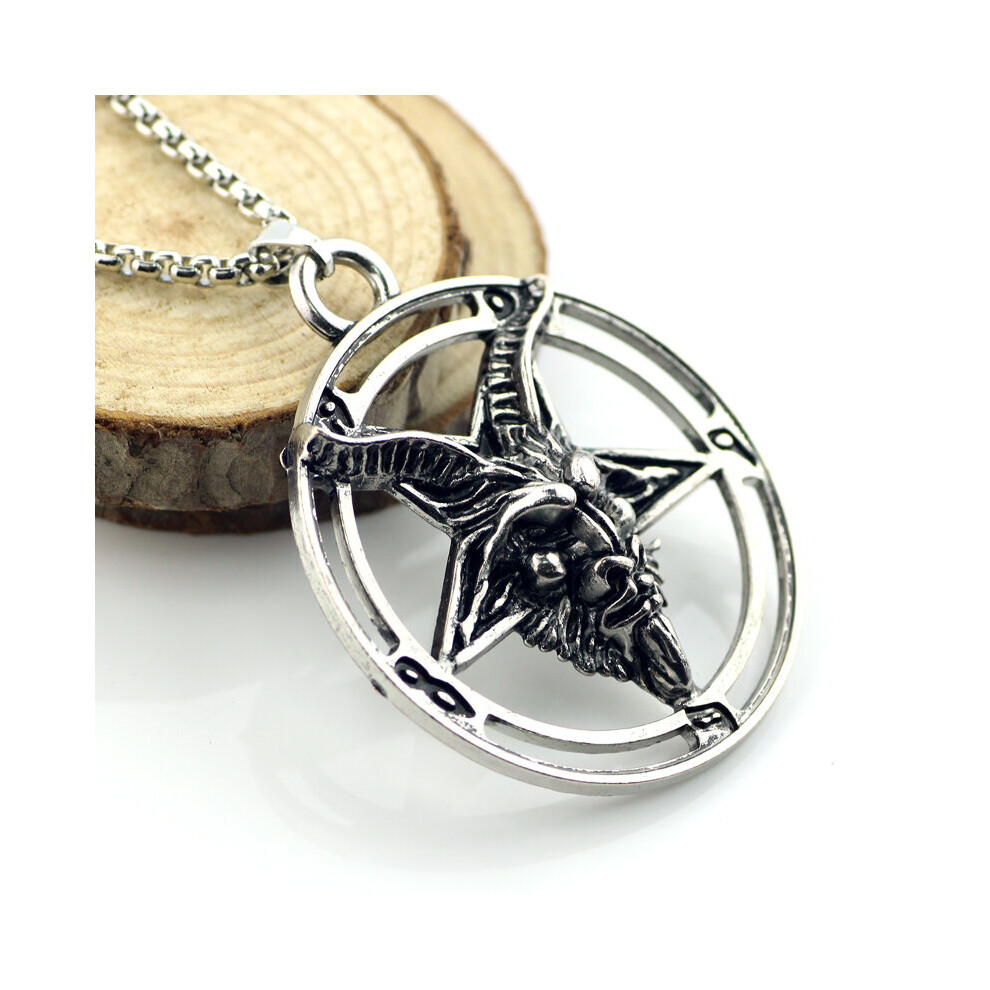 Baphomet Inverted Goat Head Pentagram Pendant Necklace Baphomet Laveyan ...