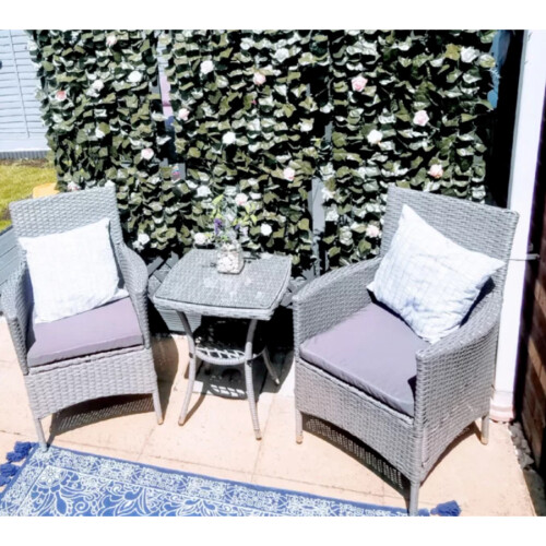 Bistro Table and Chairs 2 Seater Grey Patio Furniture Rattan Garden ...
