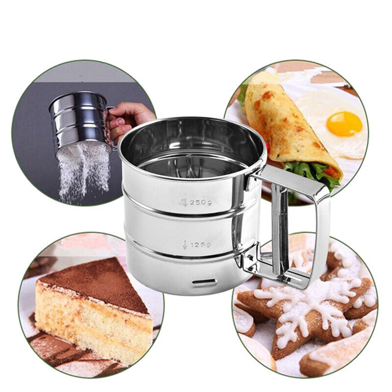 Stainless Steel Flour Sifter Fine Mesh Powder Flour Sieve Icing Sugar ...