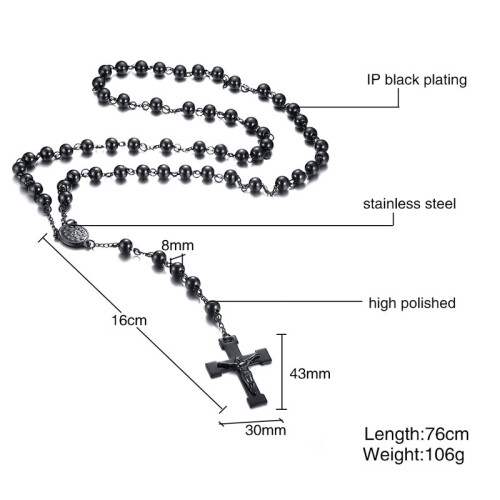 76cm Chain Stainless Steel Bead Chain Rosary Jesus Christ Cross Pendant ...