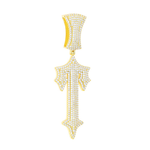 (Gold-color, 35cm) Iced Out Bling Hip Hop Cross Sword Pendant Necklace ...