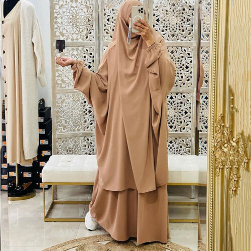jilbab 2 piece set Muslim Women Hijab Dress Prayer Garment Abaya Long ...