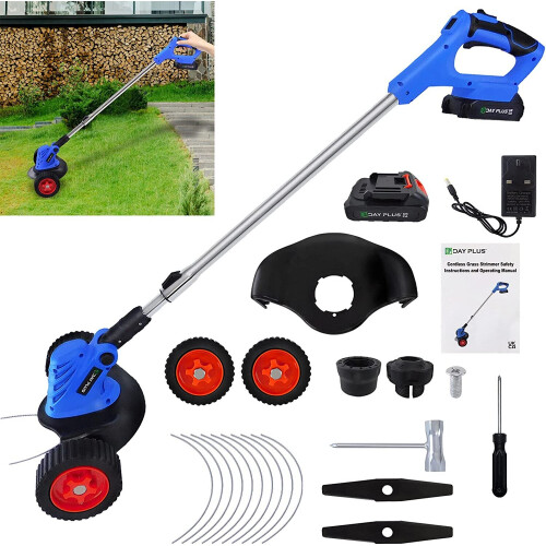 (Grass Trimmer with 1 Battery) Electric Cordless Grass Trimmer Strimmer ...