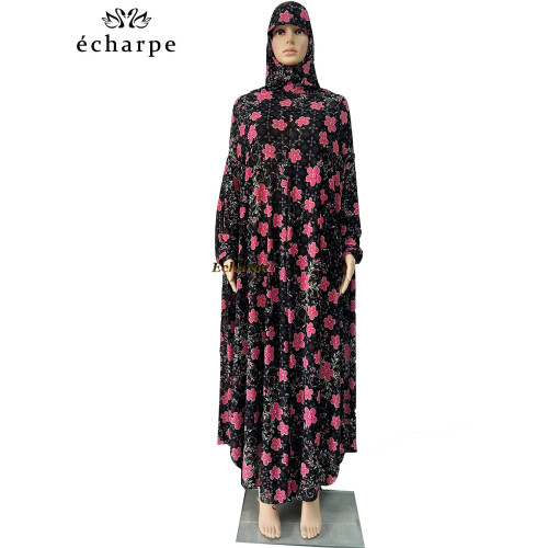 Ramadan Muslim Women Prayer Garment Floral Prints Muslim Hooded Dress ...
