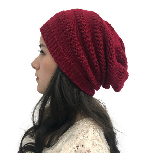 Women Outdoor Solid Splice Hats Hollow Crochet Knit Holey Cap Baseball ...