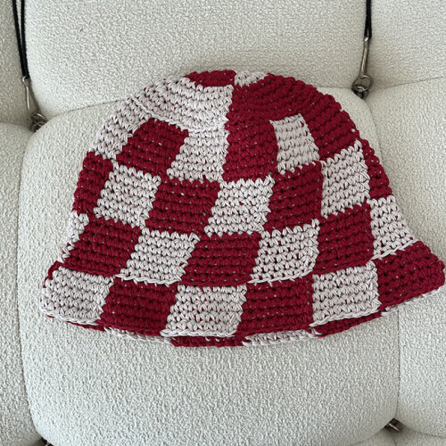 Checkerboard Bucket Hat Women Crochet Knitted Hat Outdoor Warm Tide ...