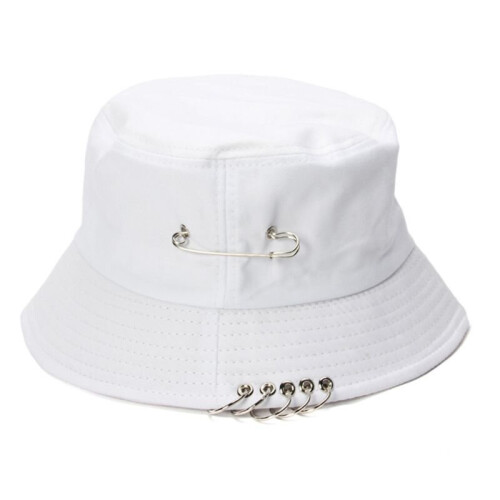 Unisex Harajuku Punk Cotton Bucket Hat Metal Pin O-Rings Hip Hop ...