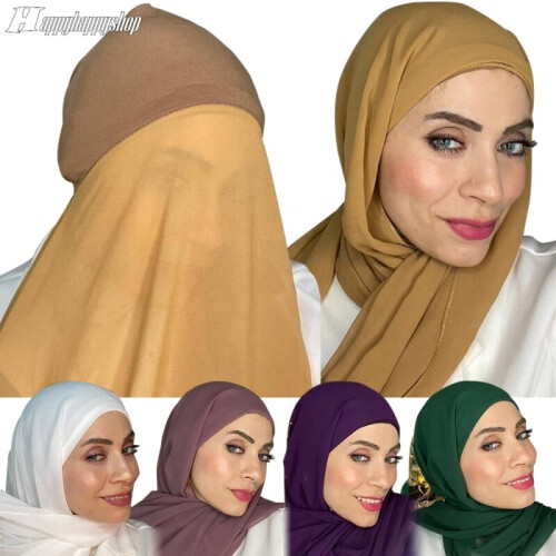 High One Piece Instant Plain Chiffon Hijab With Underscarf Bonnet