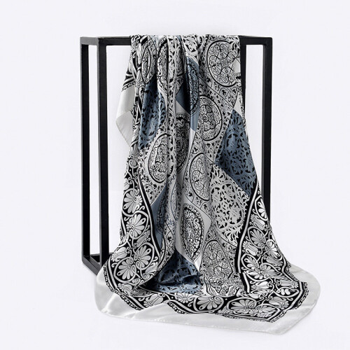 Vintage Muslim Women Square Silk Satin Scarf Newest Print Style Shawl ...