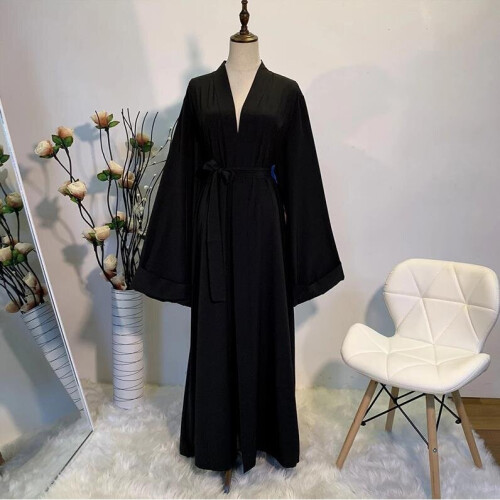 Solid Open Abaya Kimono Dubai Kaftan Islam Muslim Hijab Dress Jilbab Abayas For Women Caftan ...
