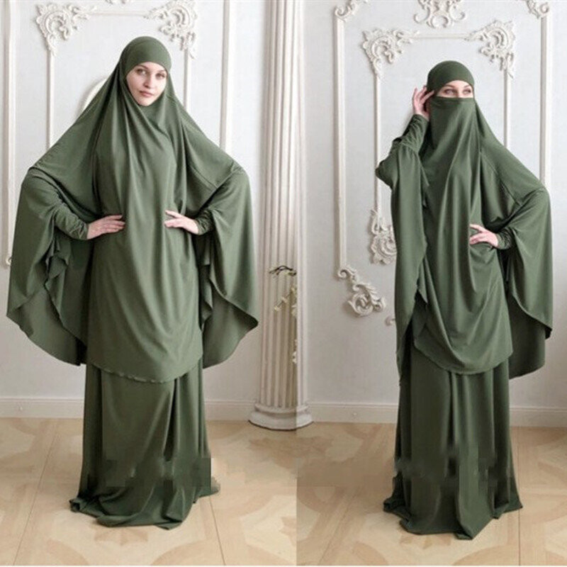 2Pcs Tradition Muslim Women Prayer Niqab Burka Saudi Arabia Hijab Skirt ...