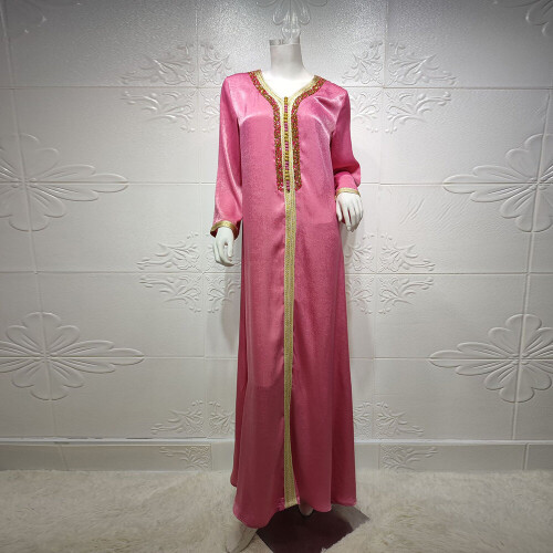 Ramadan Eid Moubarak Pink Abaya Dubai Turkey Islam Muslim Robe Longue Satin Long Hijab Dress ...