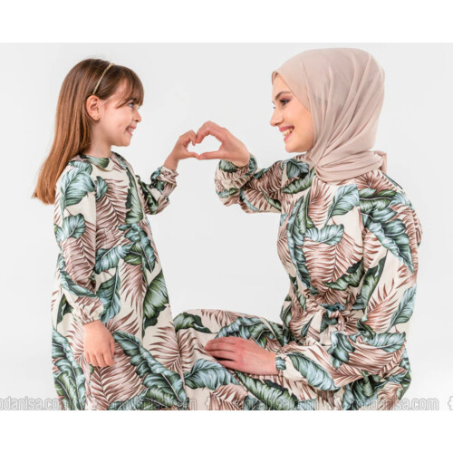 Leaf Robal? mother Child set kombin Dress Green abaya hijab islamic special henna girl mevl?d ...