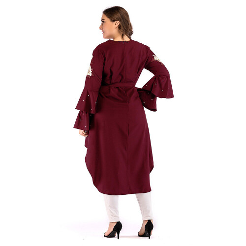 Embroidered Muslim Clothes Women Long Tunic Flared Sleeves Dovetail ...