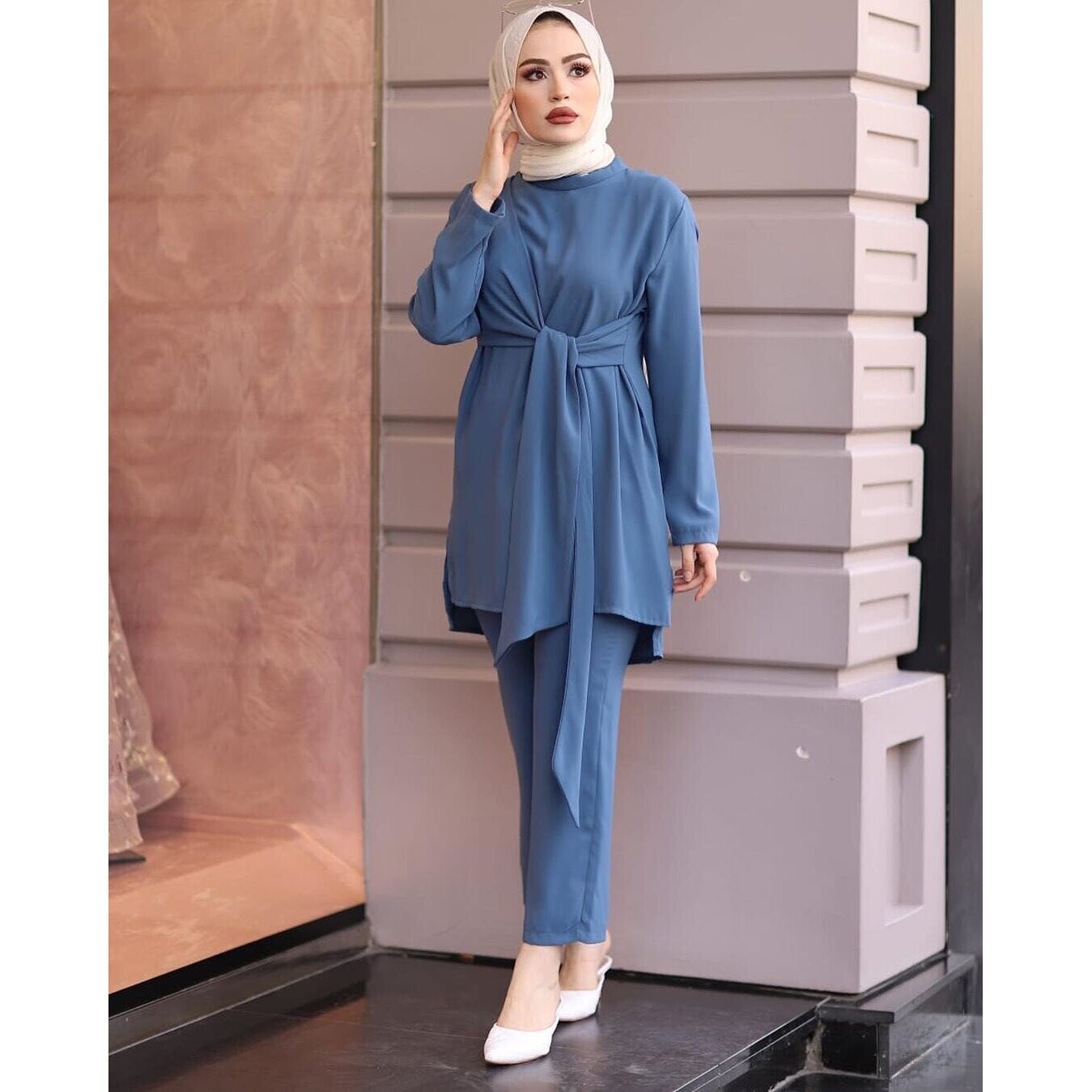 Eid Two Piece Muslim Sets Women Abaya Turkey Hijab Dress Caftan Moroccan Kaftan Islam Clothing ...