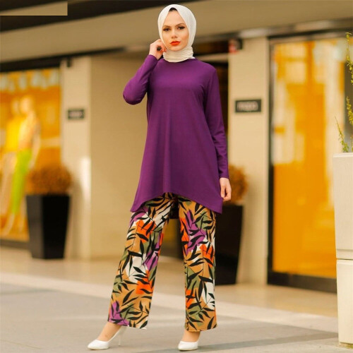 Muslim Women 2 Piece Set Long Sleeve Tops Pants Turkey Kaftan Abaya ...