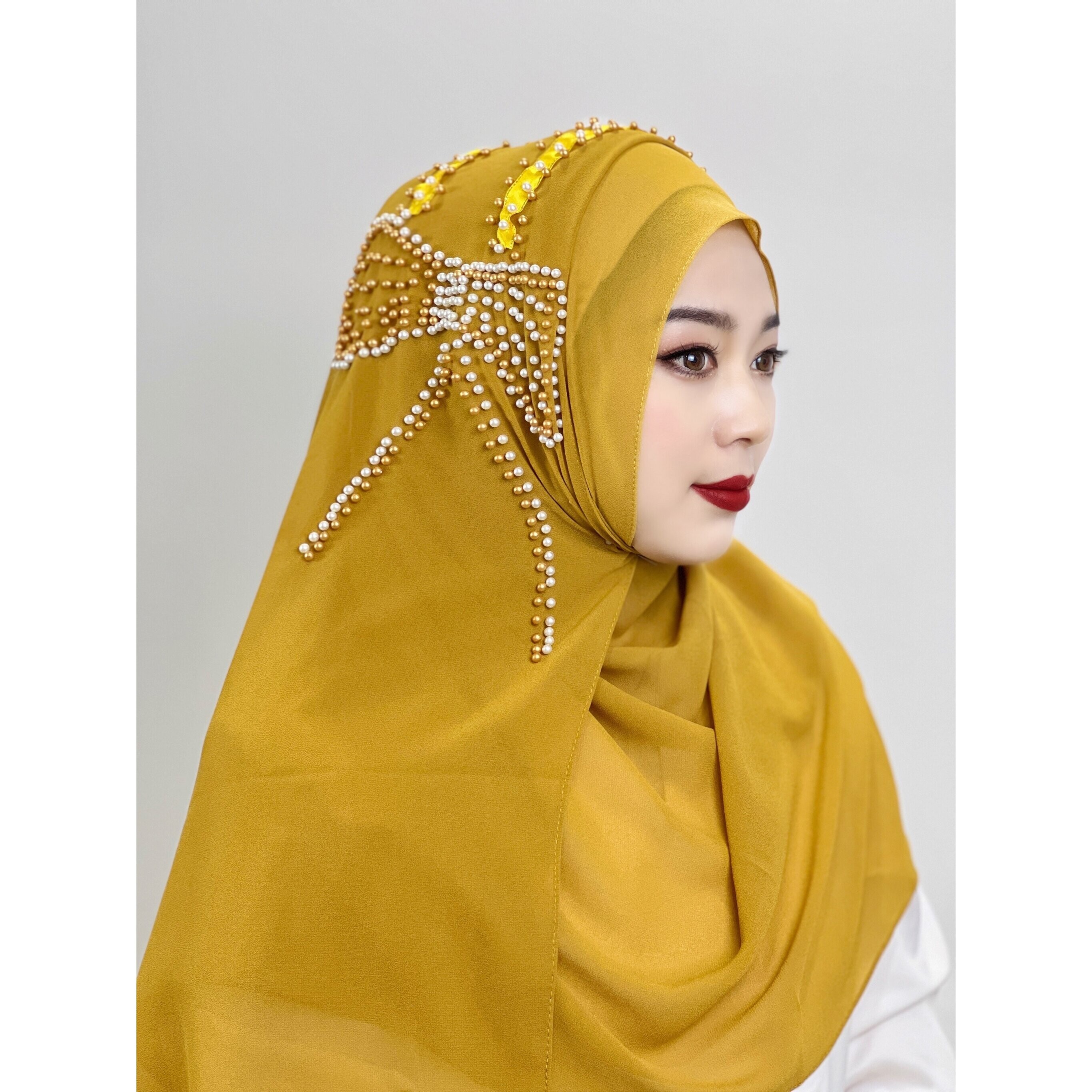 Muslim Big Bow Hijab Beaded Hijab Send Decorative Arab Hijab Women ...