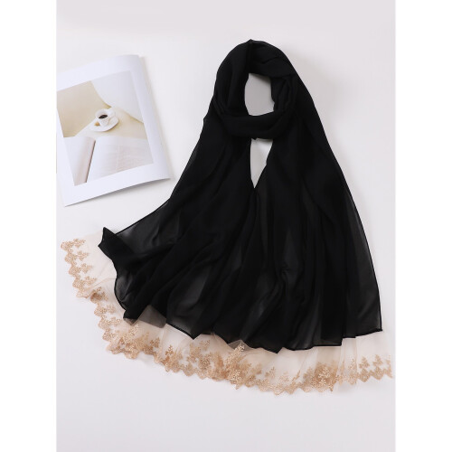 Lace Hijabs With Wave Edge Hijabs Chiffon Scarf solid long scarf ...