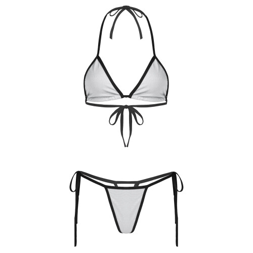 Womens Micro Mini Swimsuit Set Halter Lace-Up Bra with Thongs Underwear ...