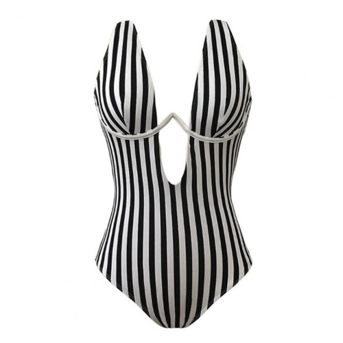 Summer Monokini Backless with Wire Bodycon Stripe Print Deep V Neck ...