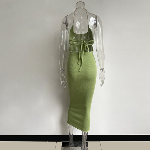 Fall Ribbed Knitted Dress Sets Sexy Backless Crop Top And Skirt Suit ...