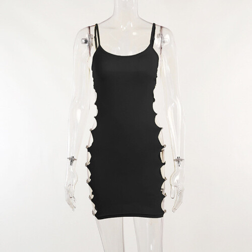 Chain Cut Out Bodycon Mini Dress Sexy Women Backless Spaghetti Strap ...