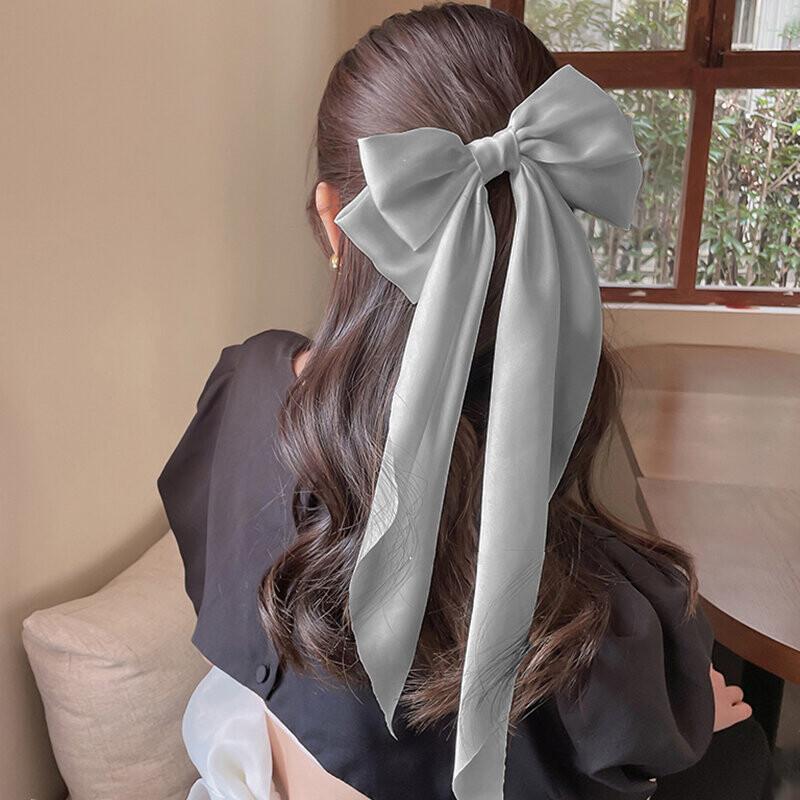 Solid Soft Large Satin Bow Hair pins Wedding Long Ribbon Hair Bow Woman ...