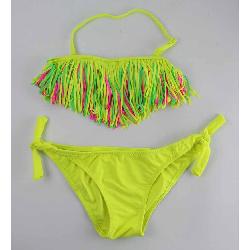 Solid Tassel Biquini Girls Swimwear Summer Bandage Bikini Set 5-12 ...