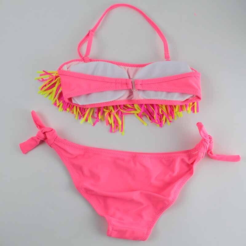 Solid Tassel Biquini Girls Swimwear Summer Bandage Bikini Set 5 12